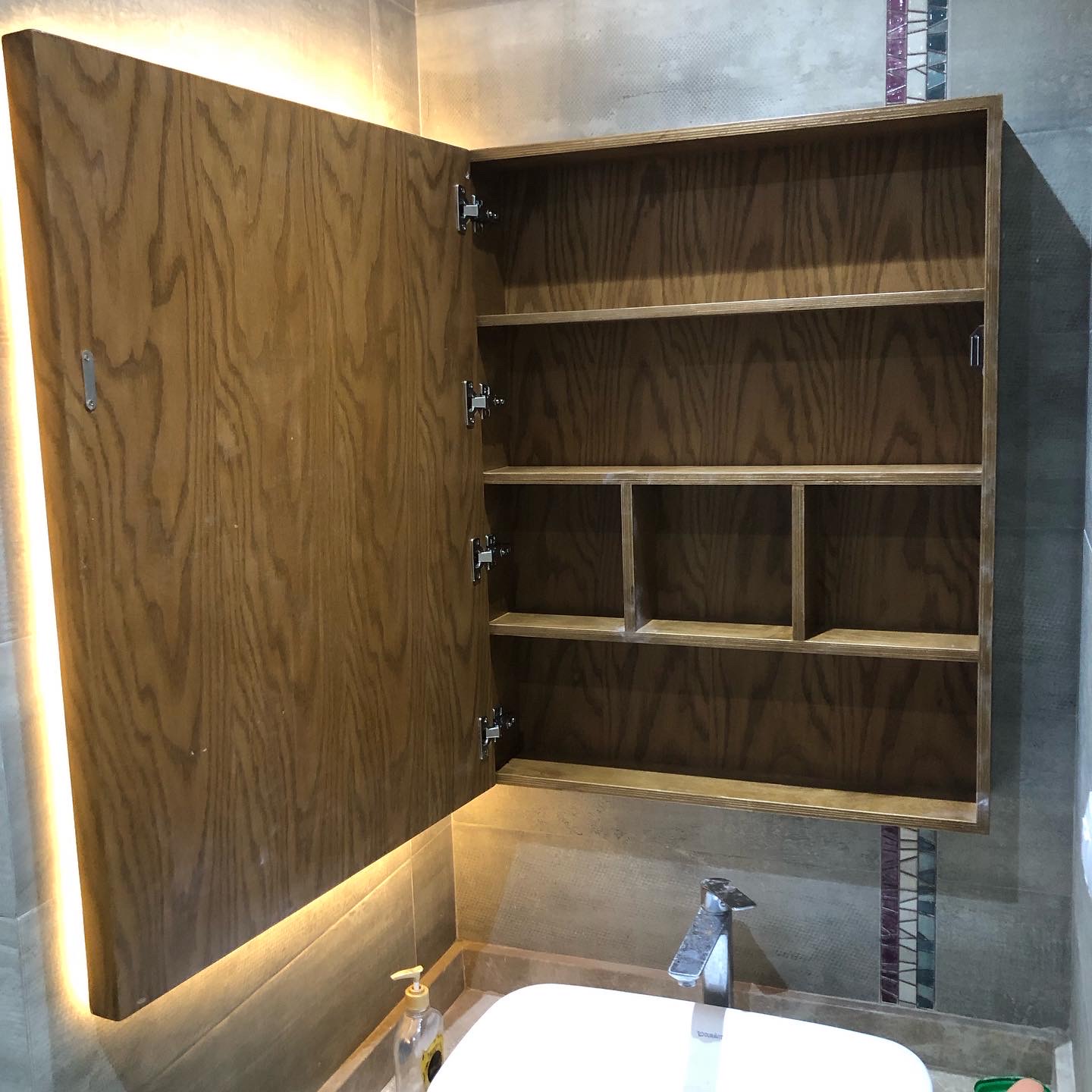 Peria LED Bathroom Mirror with Natural Wood Storage | Multifunctional ...