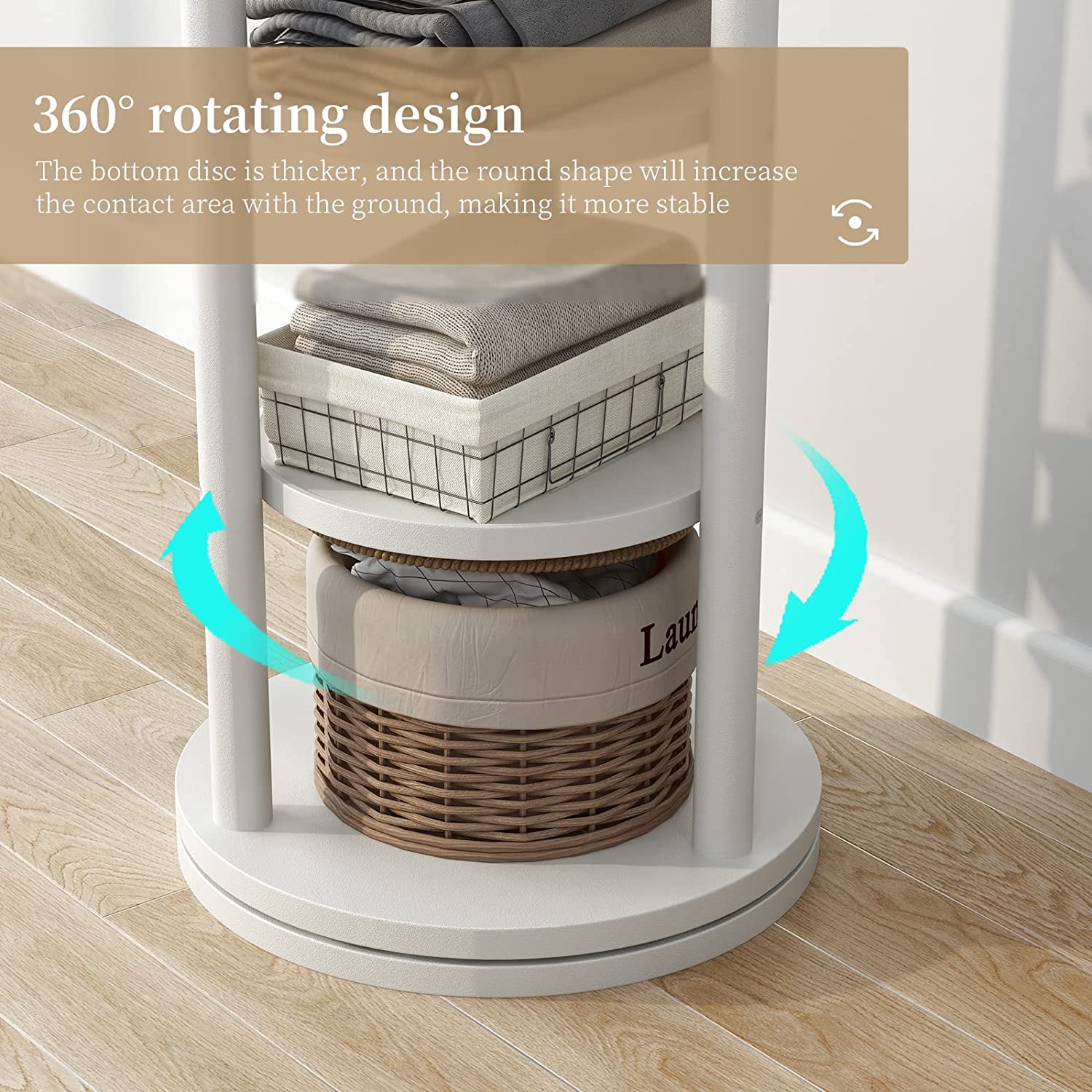 Antique Wooden Rotary Coat Rack Stand with 3 Shelves | revvvd