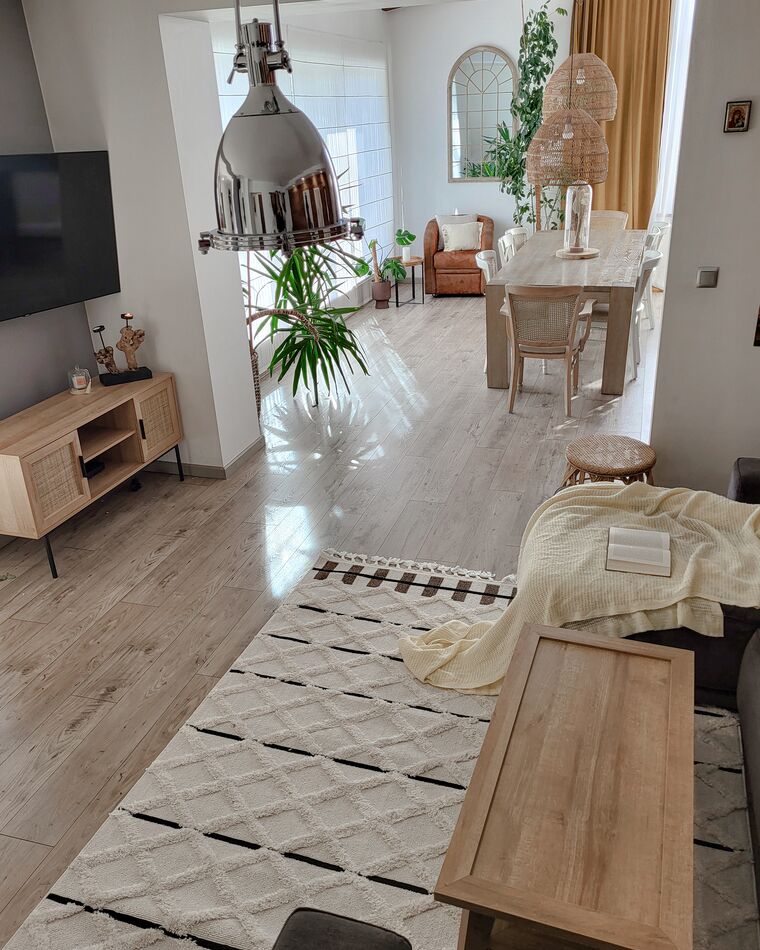 Boho Chic TV Stand: Natural Rattan Cabinet with Black Metal Legs" | revvvd