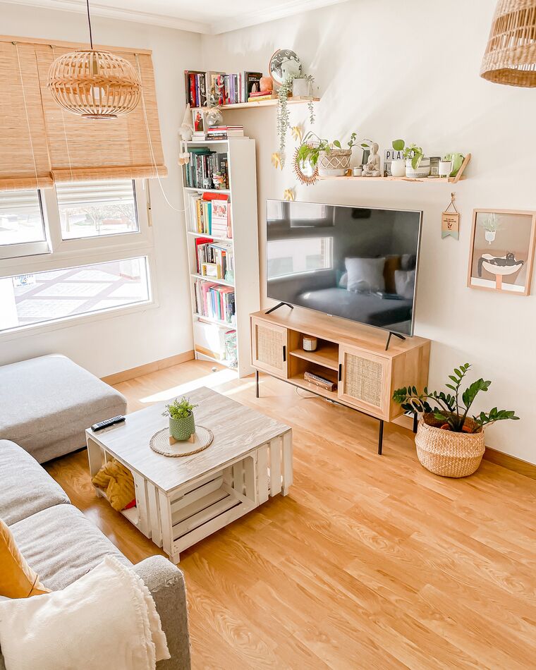 Boho Chic TV Stand: Natural Rattan Cabinet with Black Metal Legs" | revvvd