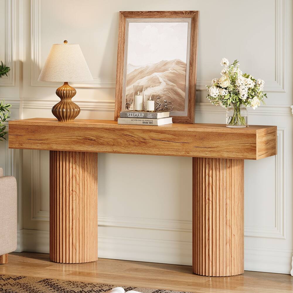 Avira Natural Wood Side Table with Rounded Pillar Legs | revvvd | revvvd