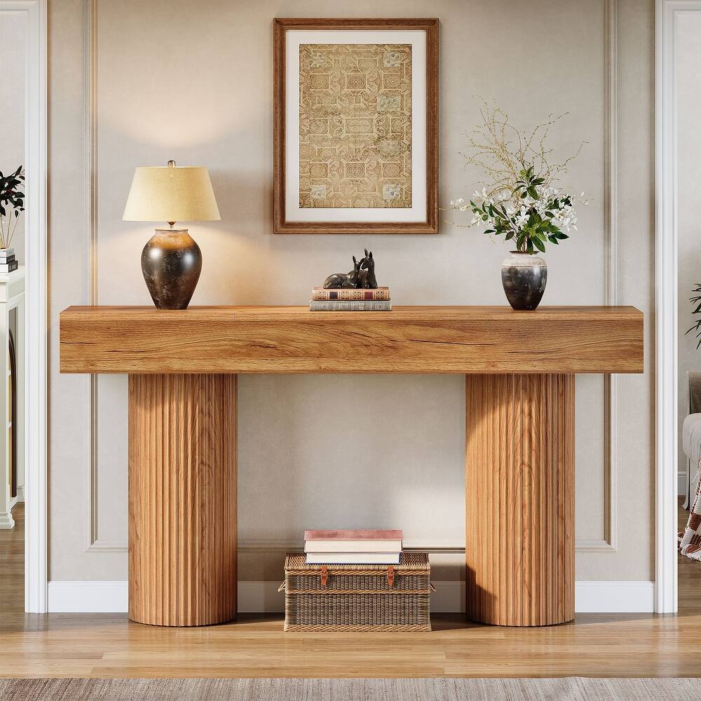 Avira Natural Wood Side Table with Rounded Pillar Legs | revvvd | revvvd