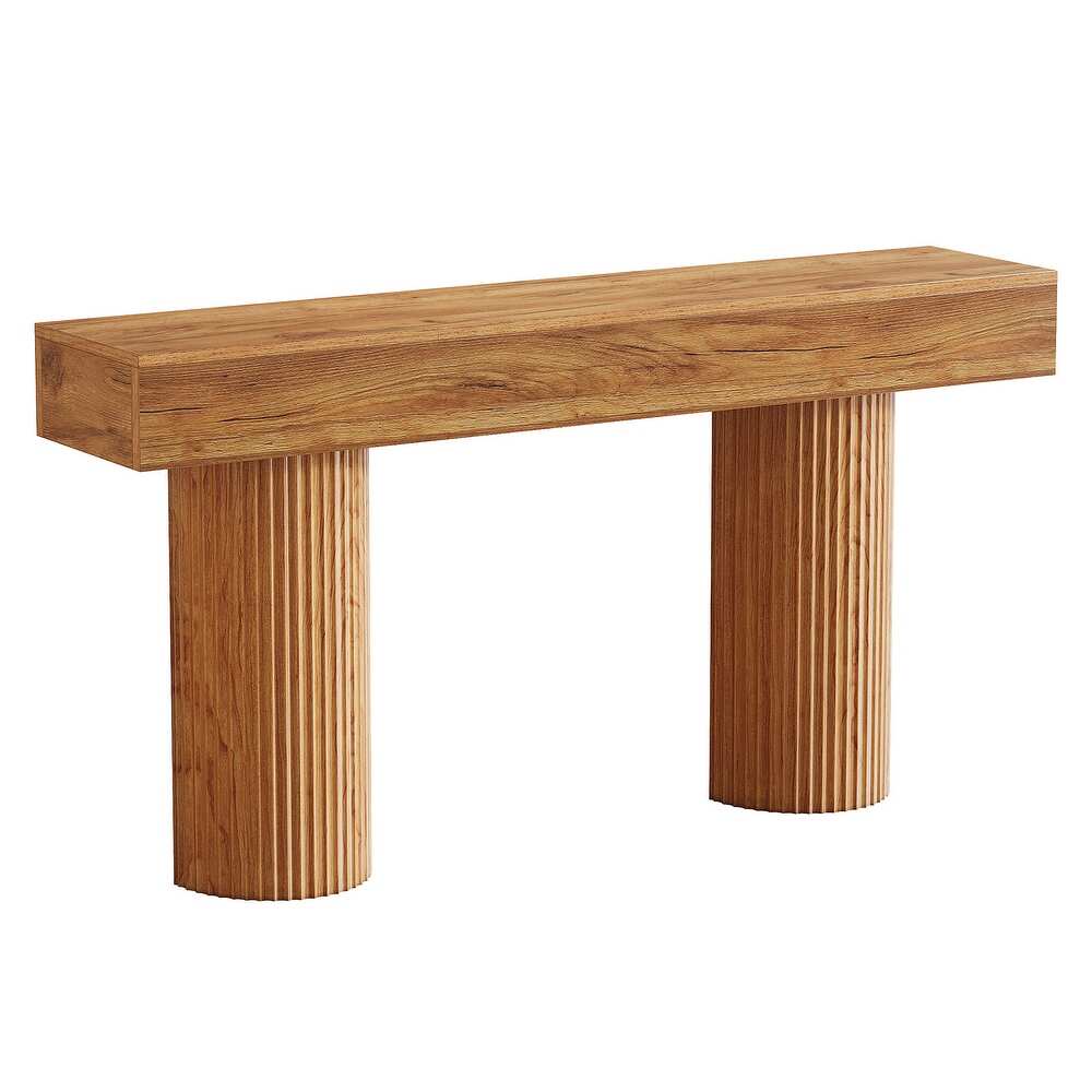 Avira Natural Wood Side Table with Rounded Pillar Legs | revvvd | revvvd
